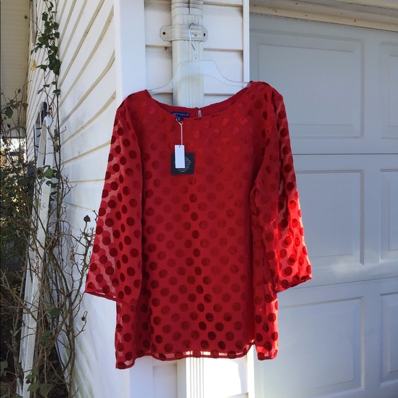Talbots | Tops | Nwt Talbots Red Polka Dot Burnout Velvet Lined | Poshmark